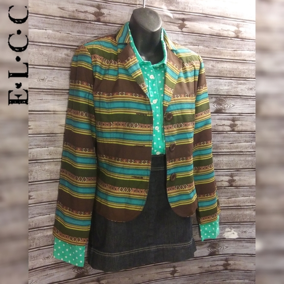 Elcc | Jackets & Coats | Mixed Multi Stripe Blazer By Elcc | Poshmark